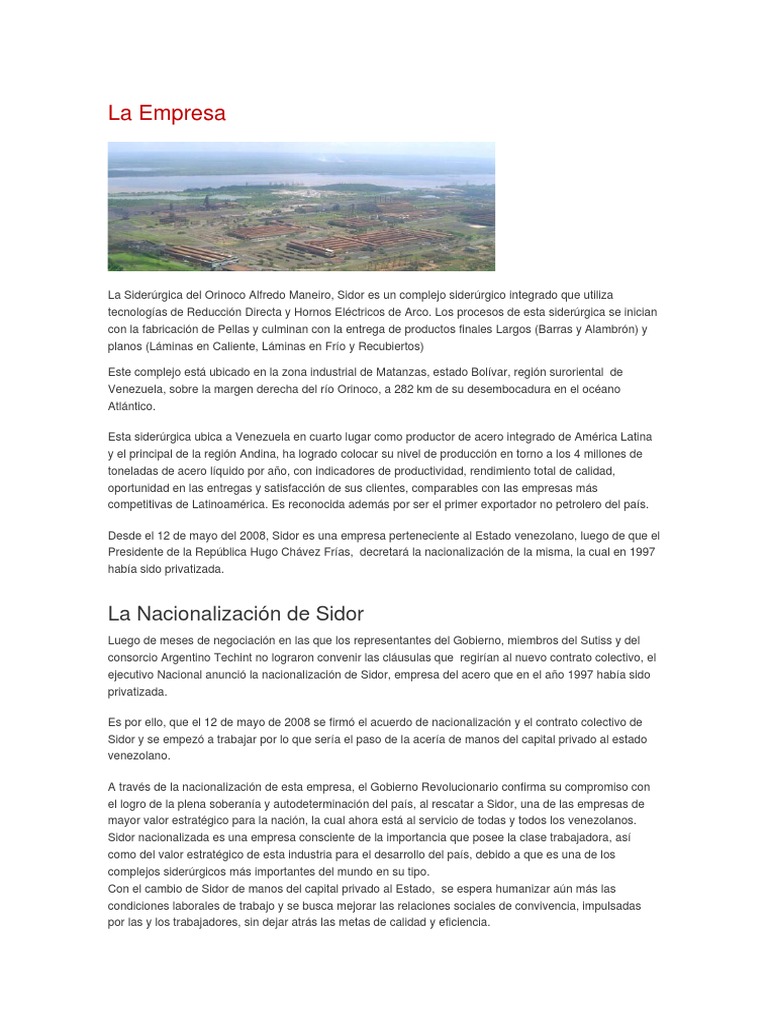 Historia y Nacionalización de Sidor | PDF | Acero | Venezuela