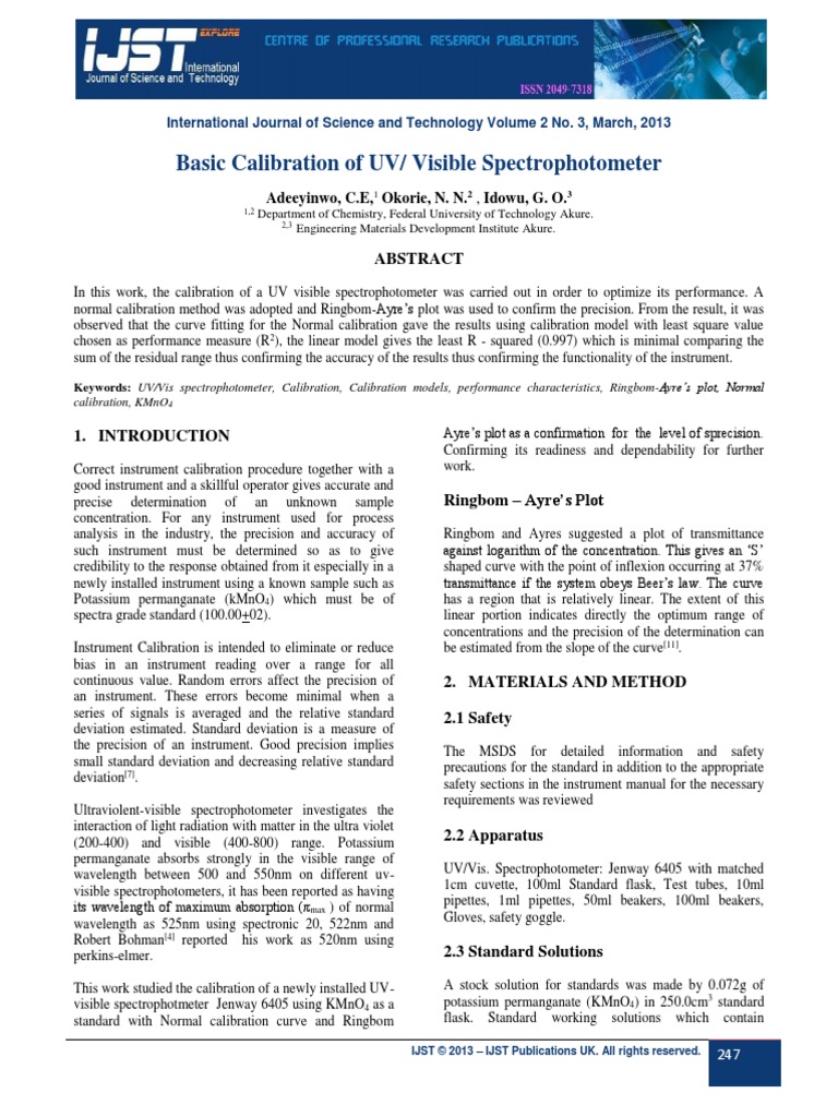 Basic Calibration of UV/ Visible Spectrophotometer | PDF