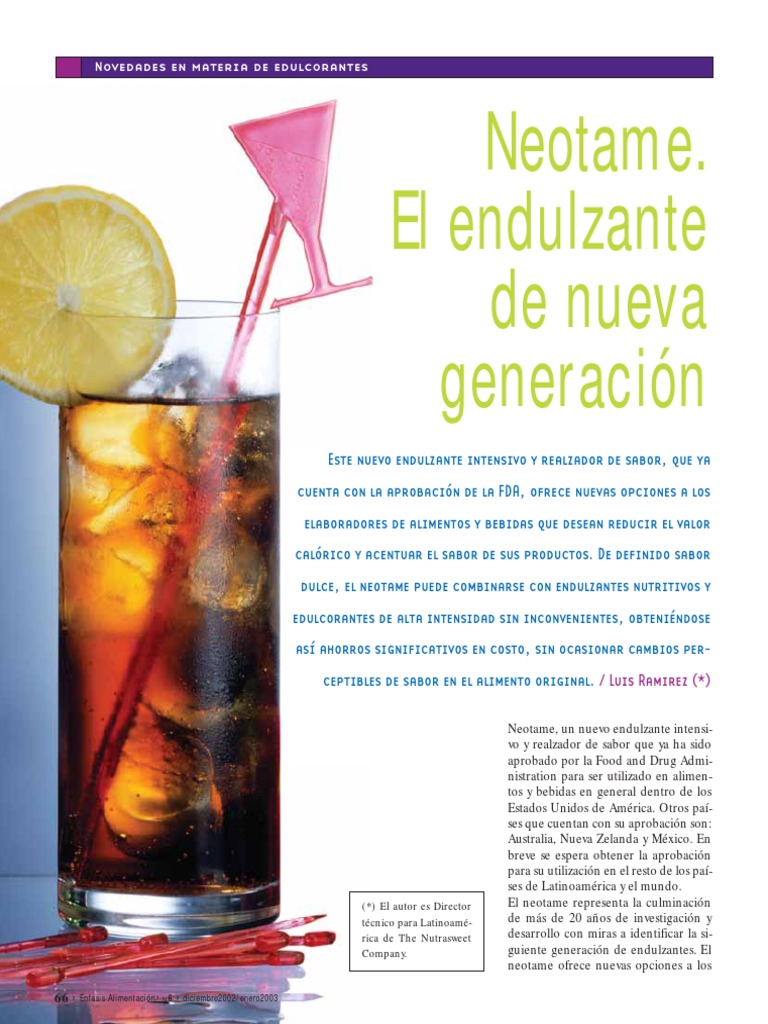 Neotame Enfasis | PDF | Sustituto de azúcar | Industria de alimentos