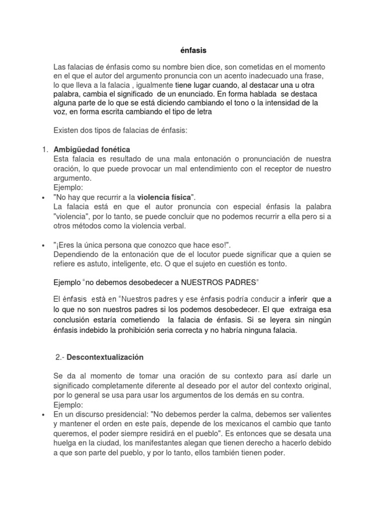 énfasis | PDF | Falacia | Oración (Lingüística)