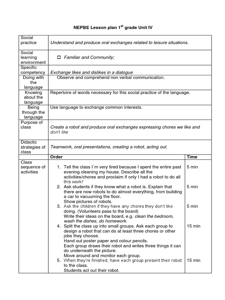 NEPBE Lesson Plan 1 Grade Unit IV | PDF | Career & Growth
