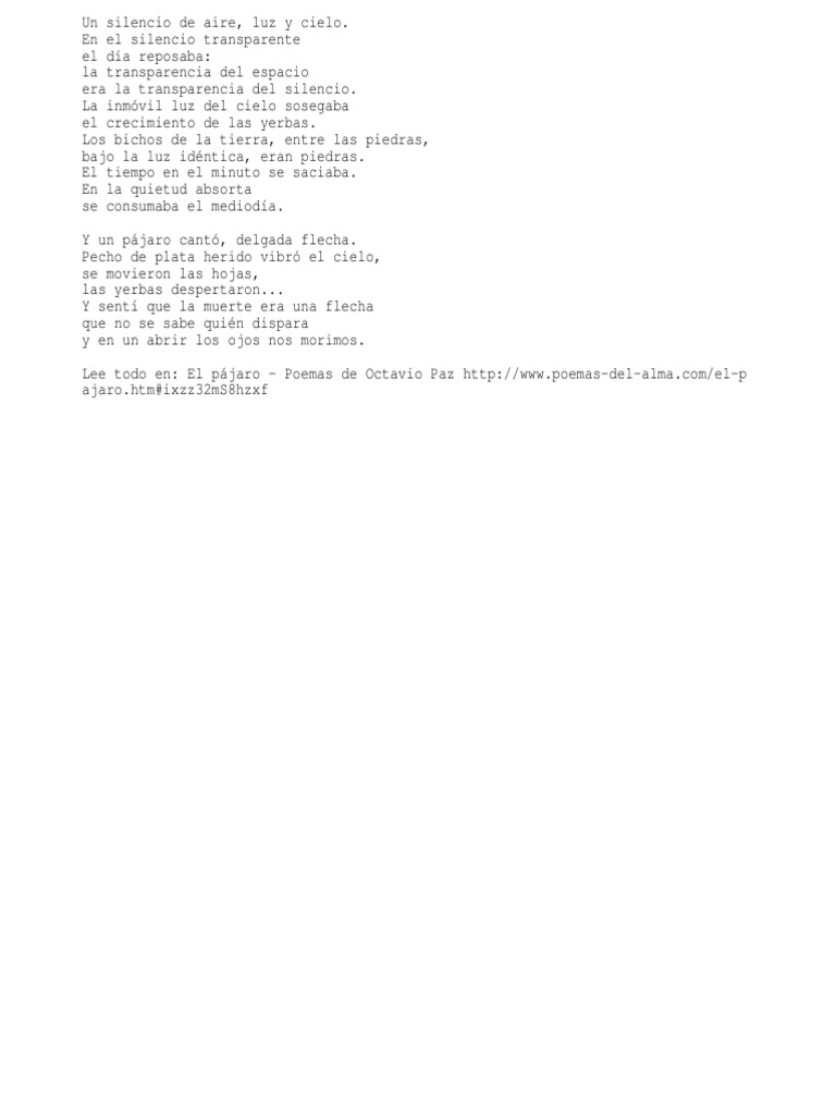 Octavio Paz - El Pajaro | PDF