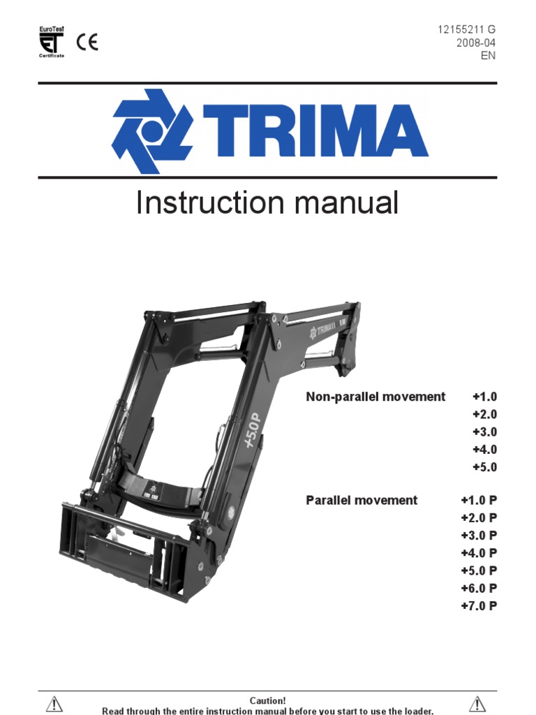 Trima Loader Instruction Manual | PDF | Tractor | Loader (Equipment)