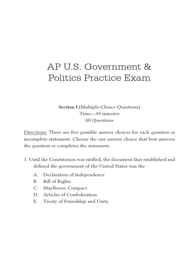 Ap Gov Practice Test | PDF | United States Constitution | United States ...