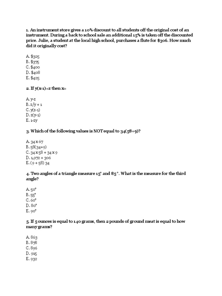 Math Problem Solving Practice Questions | PDF