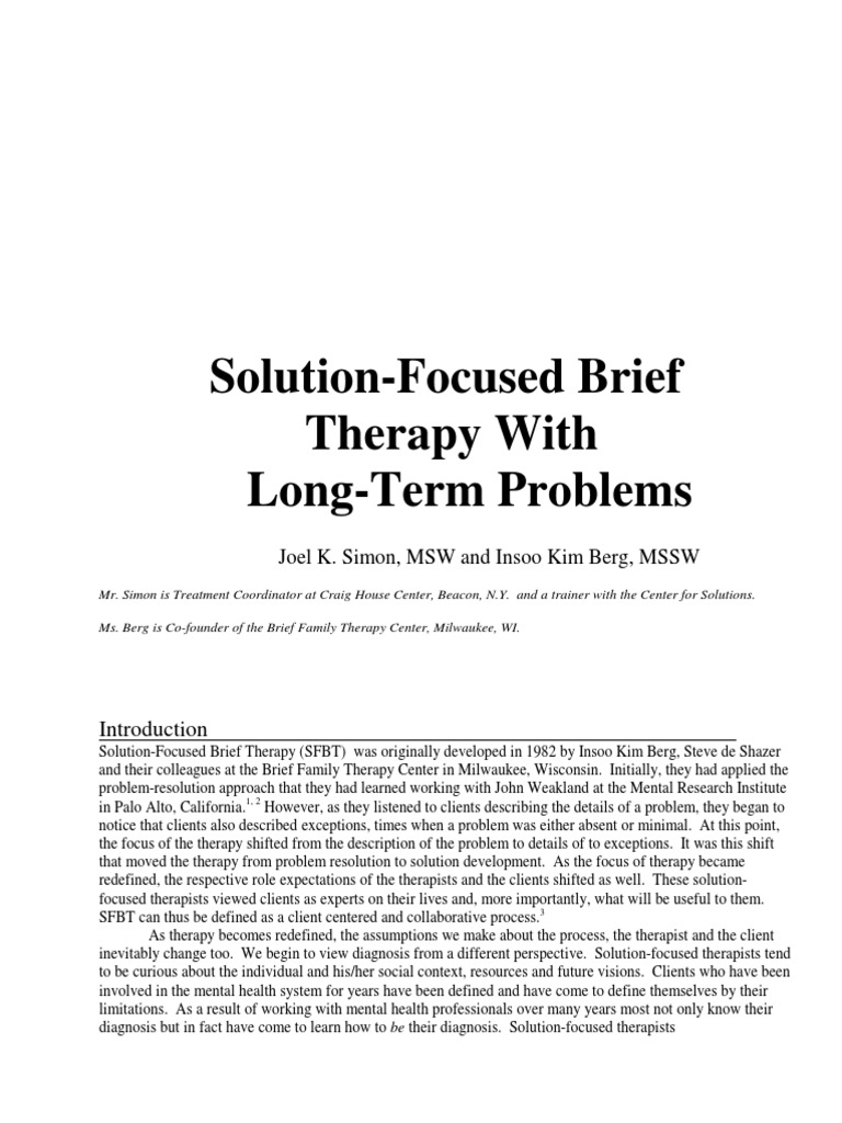 Solution-Focused Brief Therapy With Long-Term Problems | PDF | Solution ...