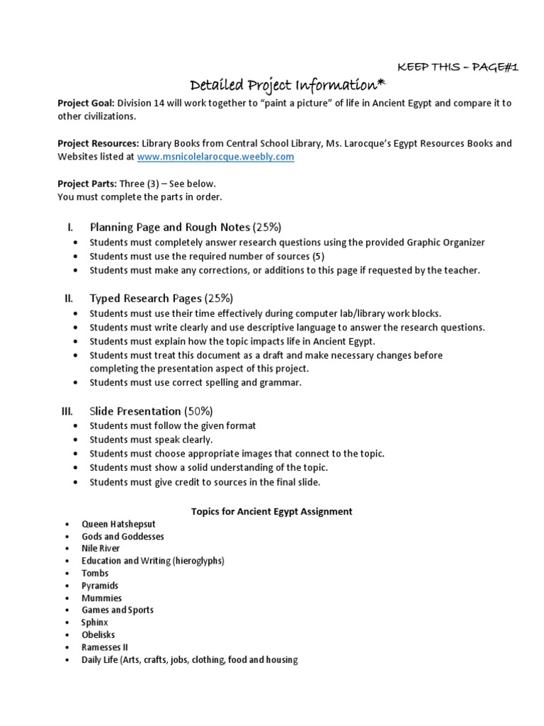Ancient Egypt Project Guidelines | PDF | Ancient Egypt | Egyptian ...