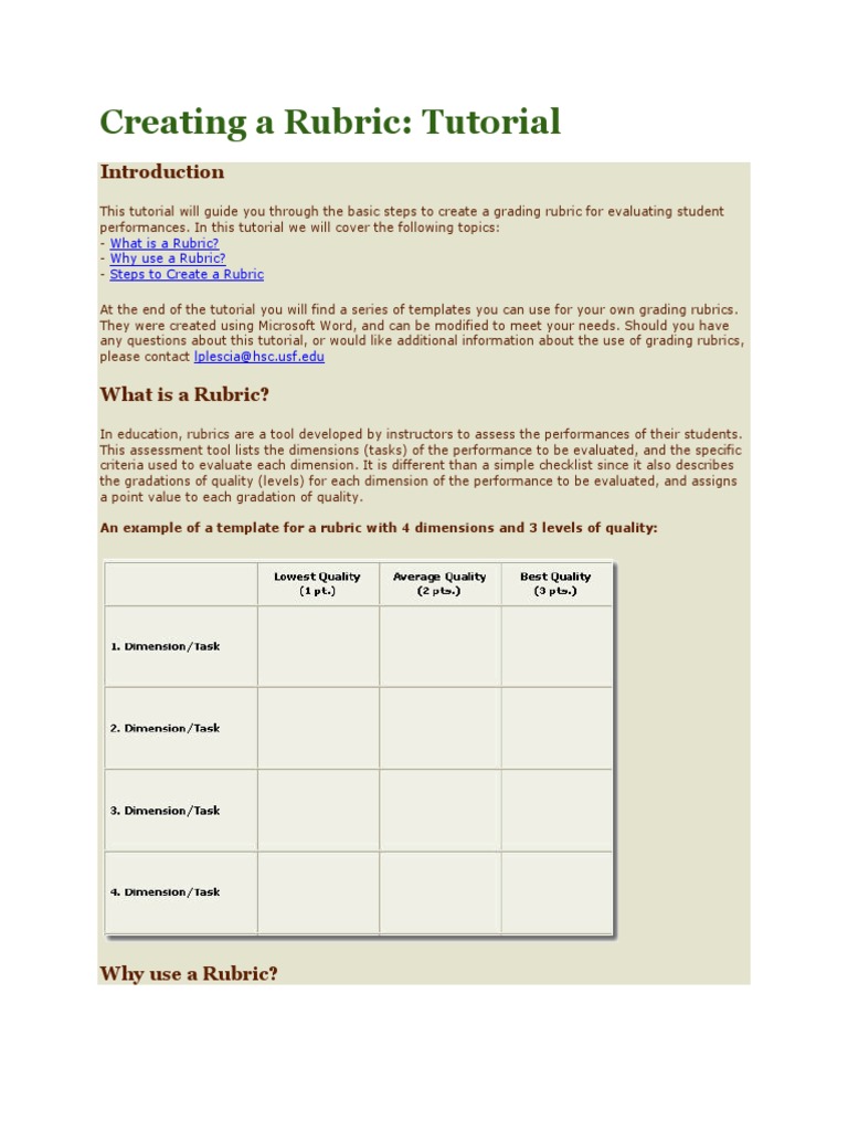 Creating A Rubric: Tutorial: What Is A Rubric? Why Use A Rubric? Steps ...
