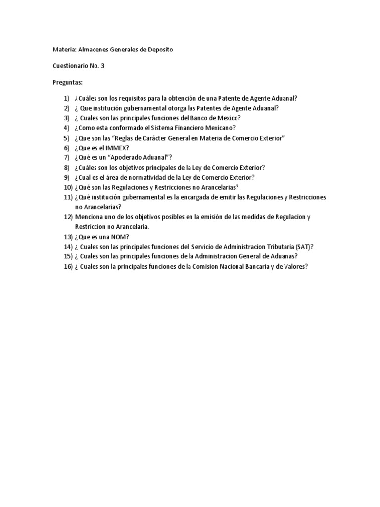 Almacenes Cuestionario No. 3 | PDF