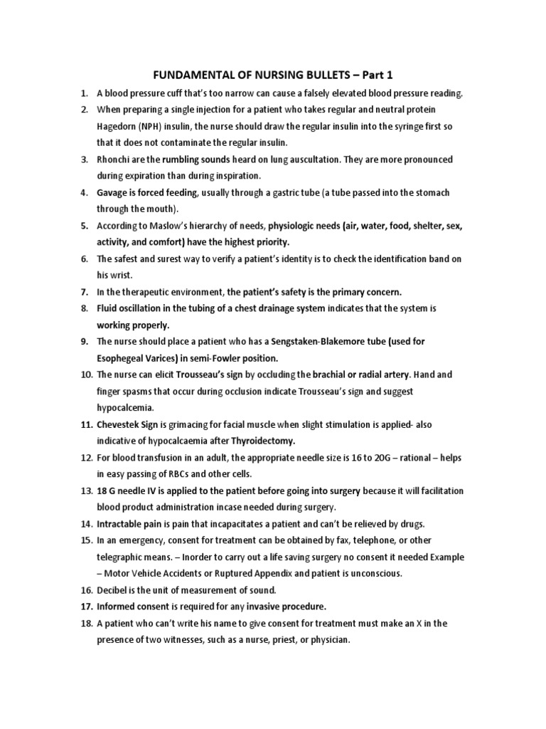 Bullets Fundamental of Nursing Review | Download Free PDF | Physical ...