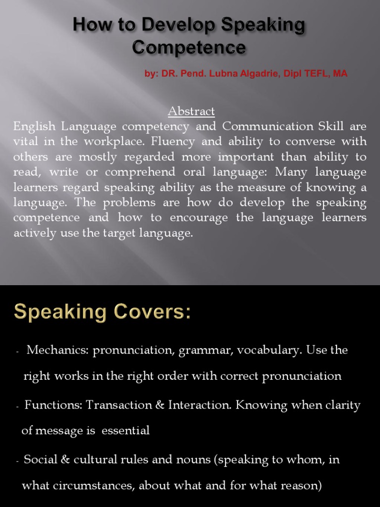 How To Develop Speaking Competence Pdf Fluency Learning