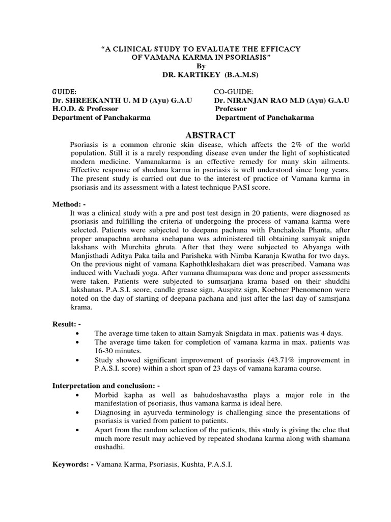 Abstract of Thesis | PDF | Ayurveda | Psoriasis