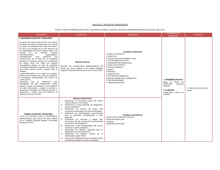 Matriz de Consistencia | PDF | Cáncer de cuello uterino | Cáncer