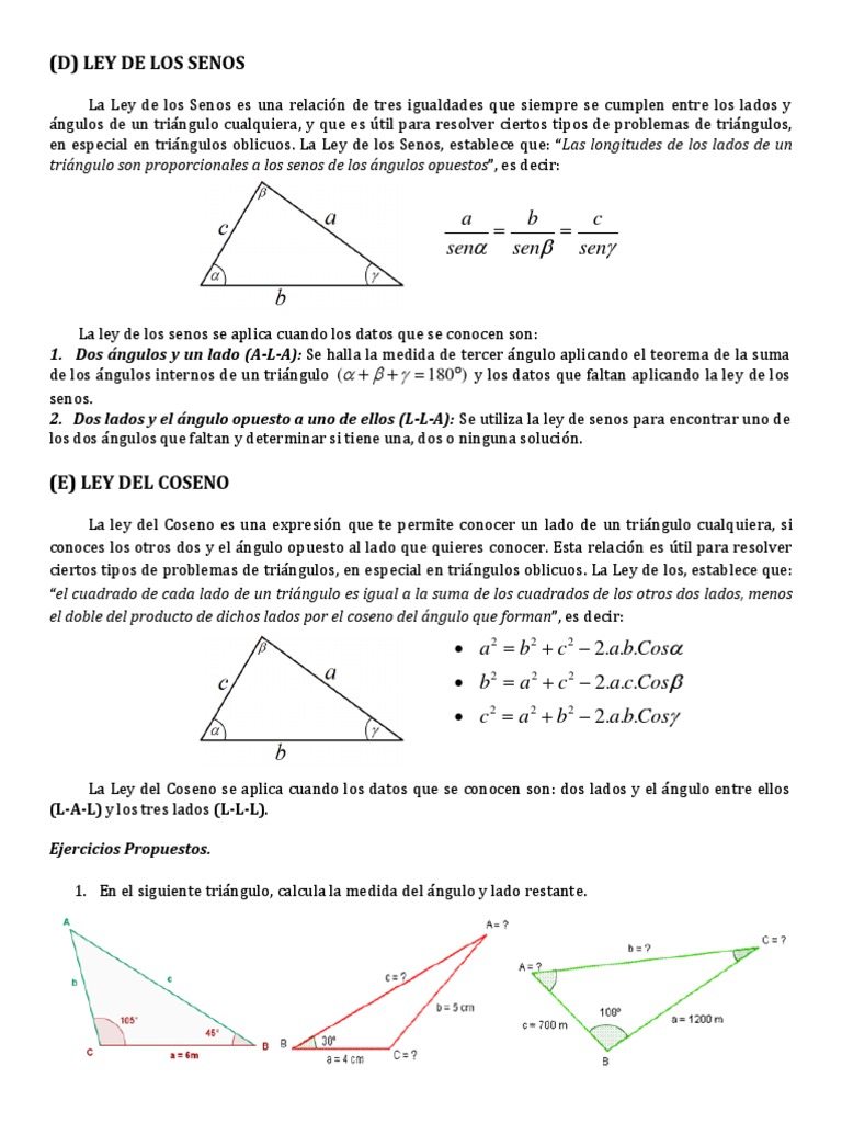Guia de Trigonometría Ley de Seno y Coseno | PDF | Triángulo | Seno