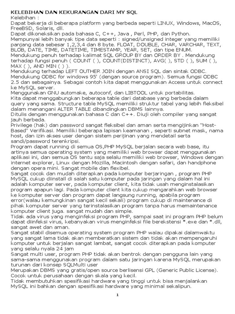 Kelebihan dan Kekurangan MySQL, Oracle, dan MS SQL | PDF