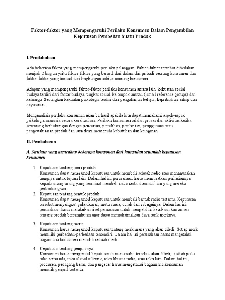 Faktor-Faktor Yang Mempengaruhi Perilaku Konsumen Dalam Pengambilan Keputusan Pembelian Suatu ...