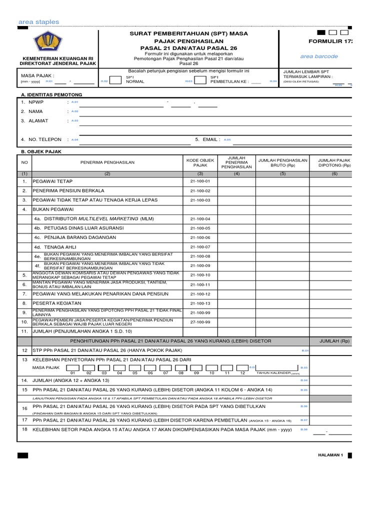 Form SPT PPH Pasal 21 | PDF | Pengelolaan Keuangan & Uang