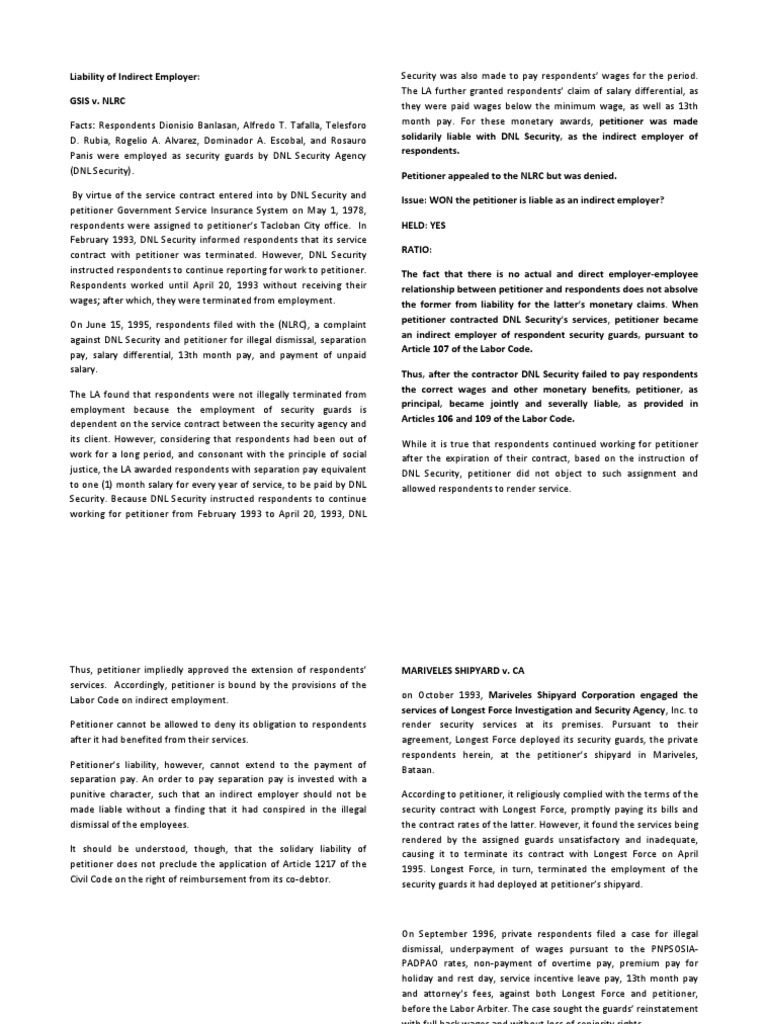Liability of Indirect Employer Labor | PDF | Employment | Labour Law