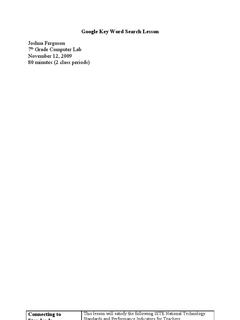 Google Keyword Search Lesson Plan | PDF | Search Engine Optimization ...