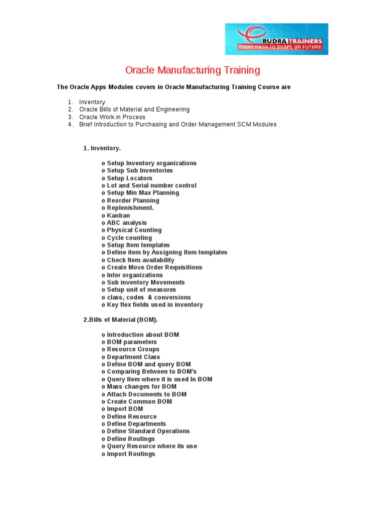 The Oracle Apps Modules Covers in Oracle Manufacturing Training Course ...