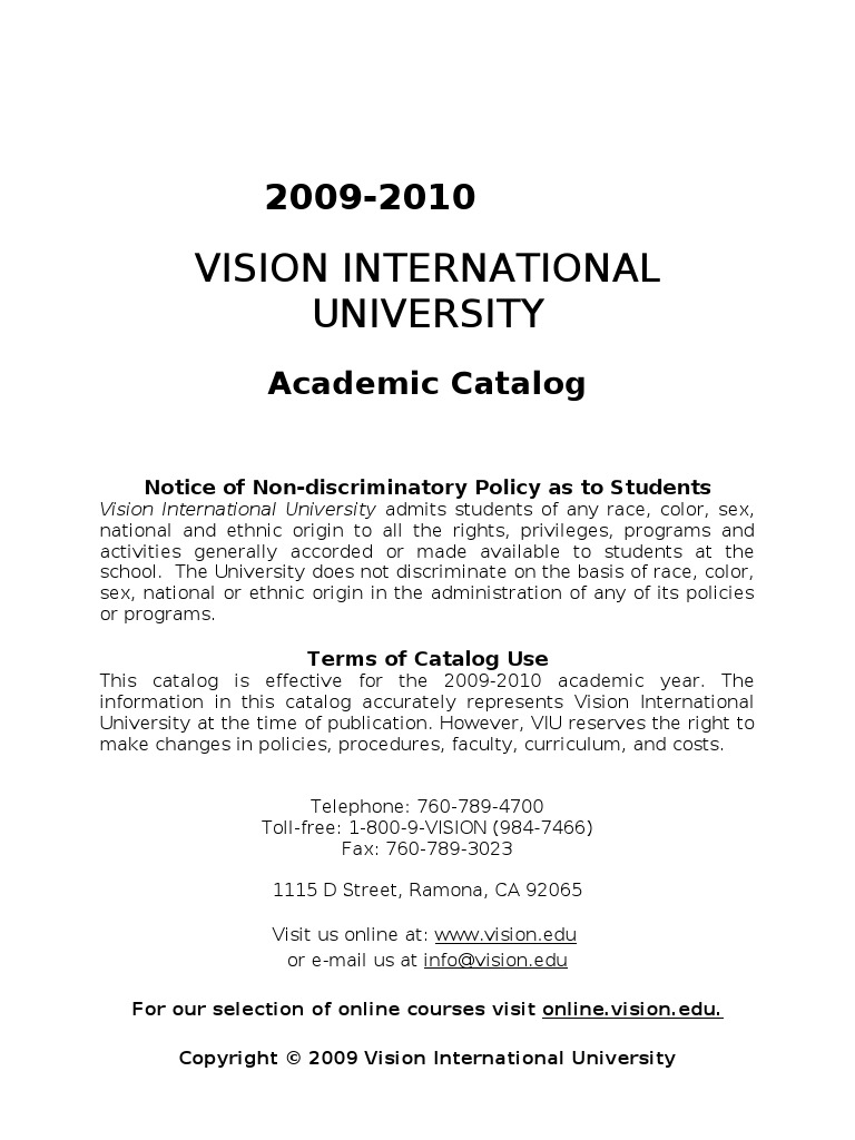Vision International University USA - Academic Catalog | PDF ...
