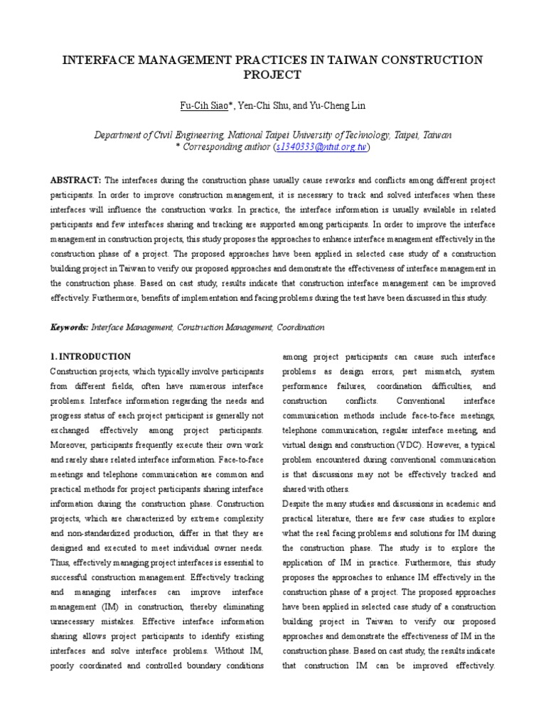 Interface Management Practices | PDF | General Contractor | Interface ...