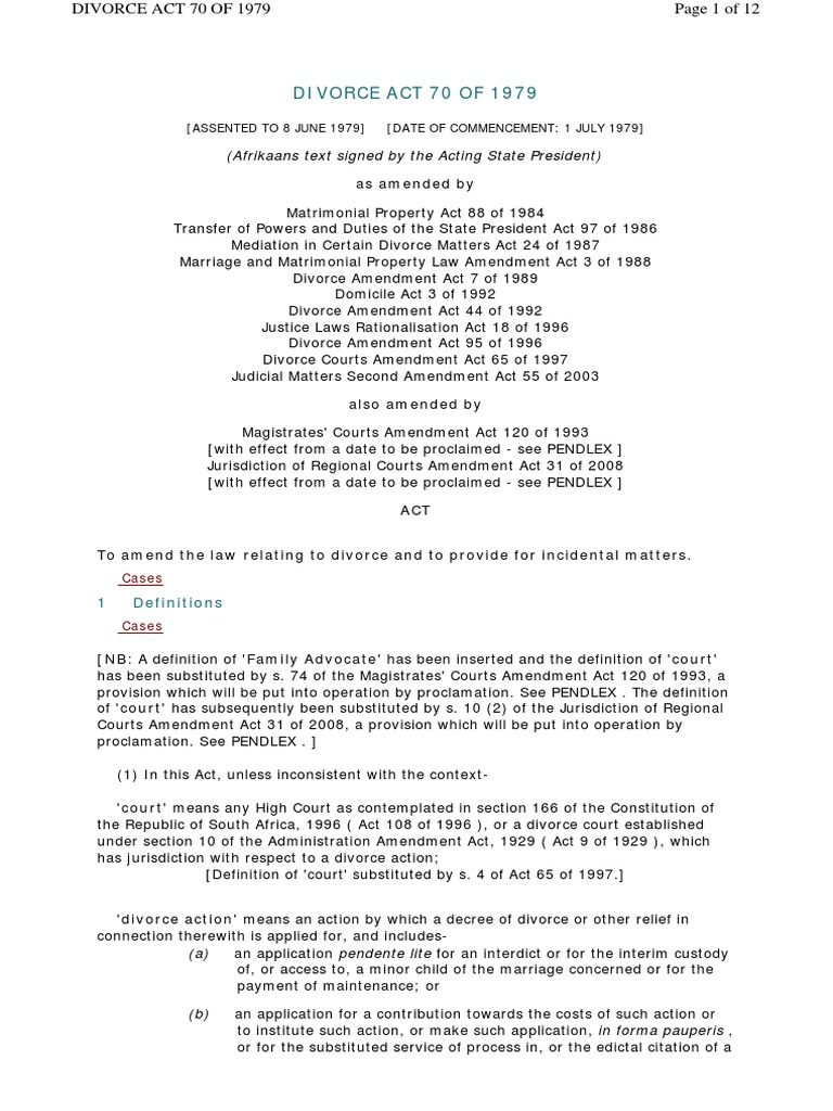 Divorce Act 70 of 1979: As Amended by | PDF | Legal Guardian | Divorce