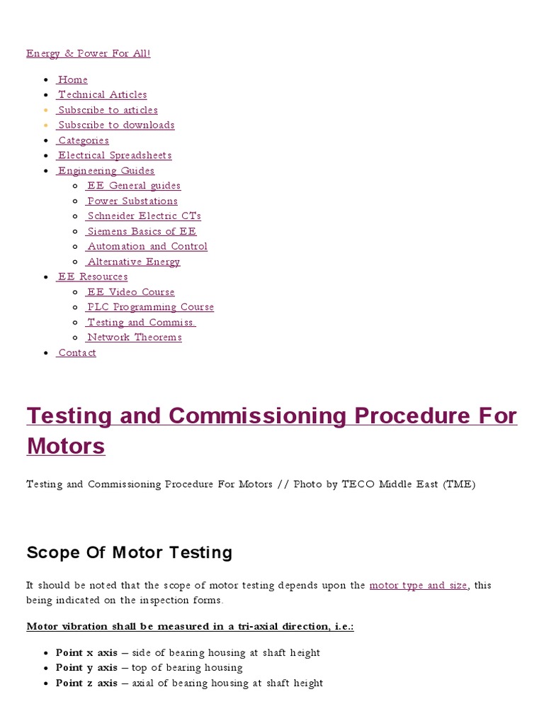 Testing and Commissioning Procedure For Motors | PDF | Electrical ...