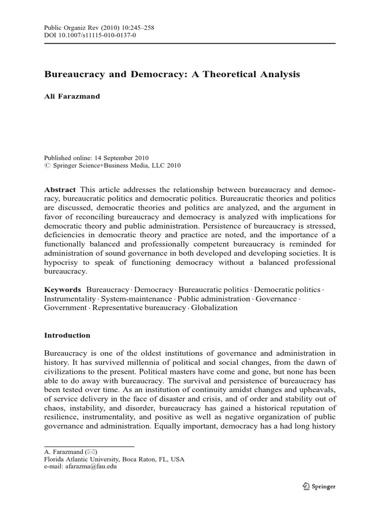 Bureaucracy and Democracy, by Ali Farazmand (2010) | PDF | Bureaucracy ...
