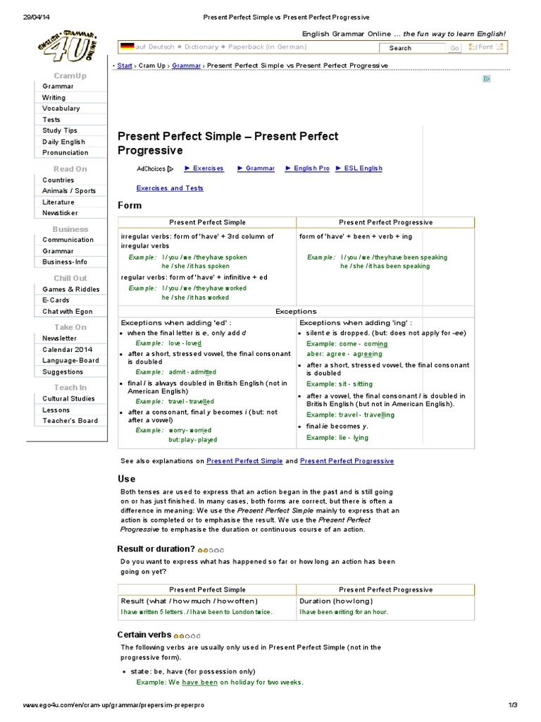 Present Perfect Simple Vs Present Perfect Progressive | Download Free ...
