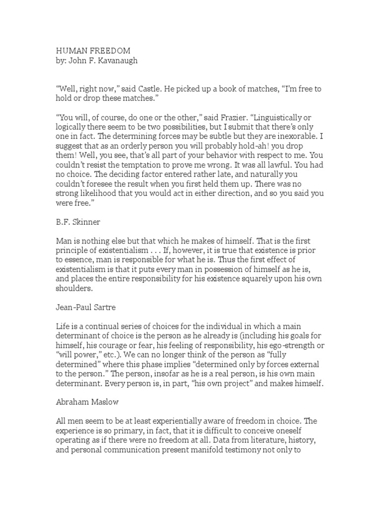 Human Freedom by John Kavanaugh | PDF | Free Will | Determinism