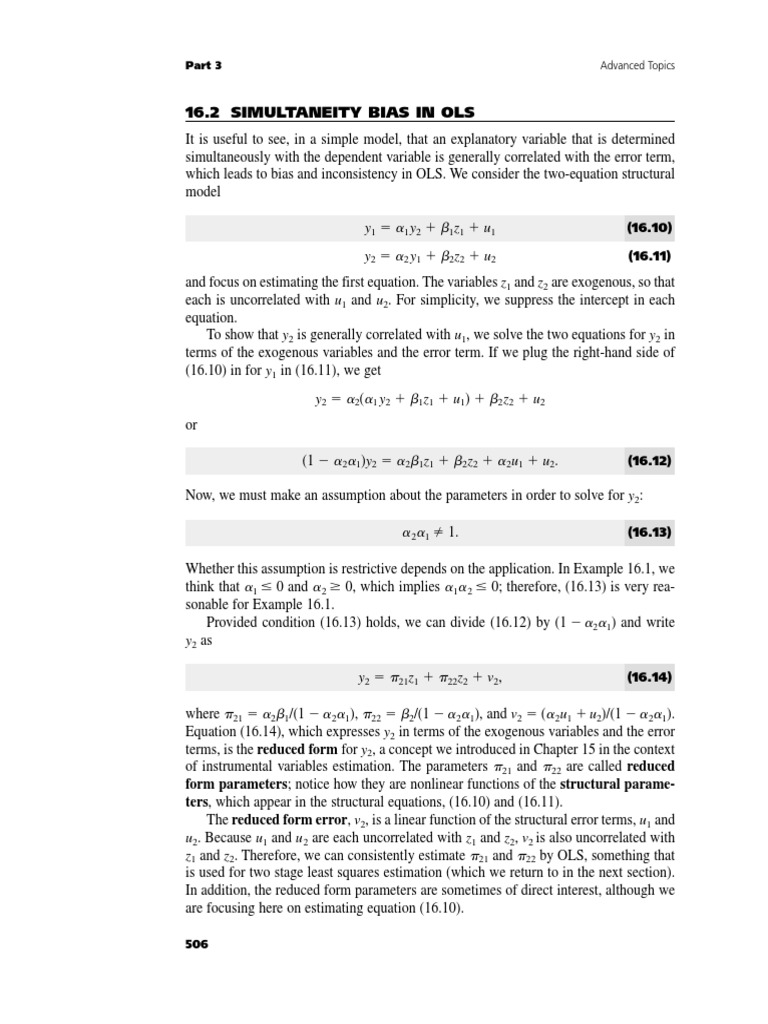 Simultaneity Bias in Ols | PDF | Ordinary Least Squares | Covariance