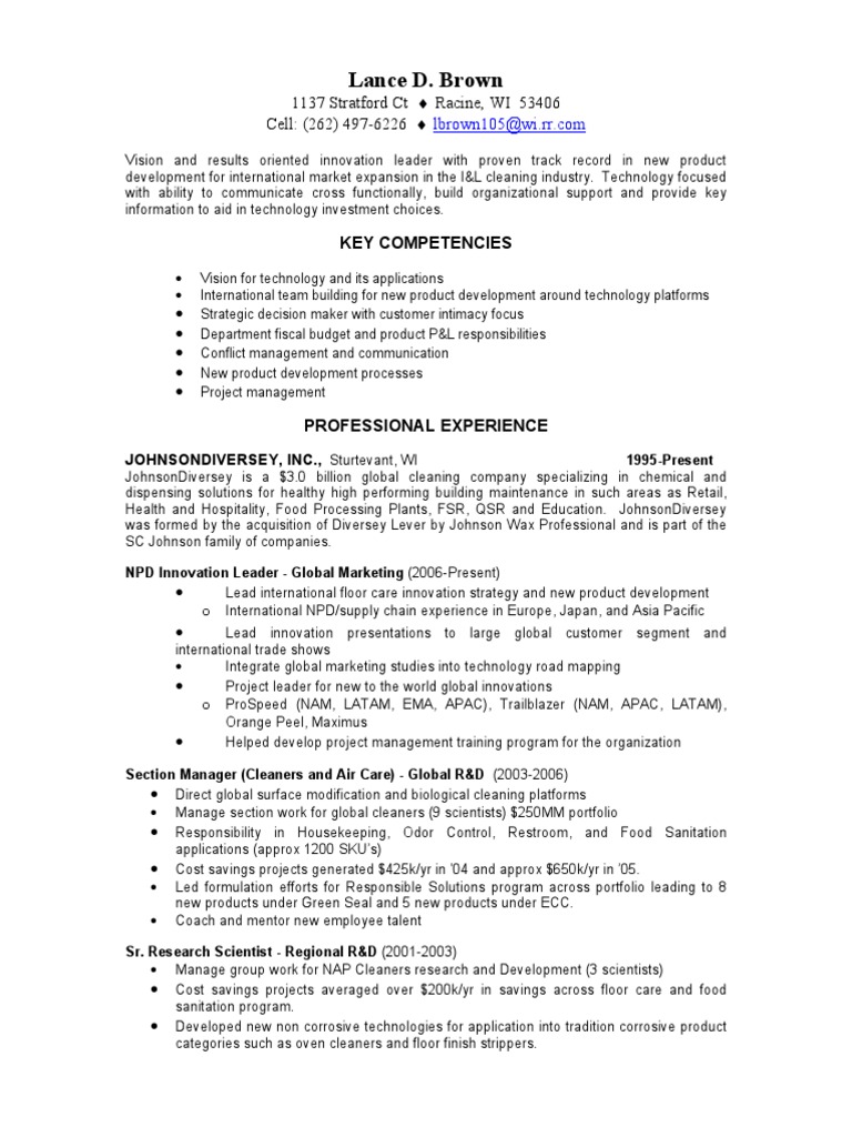 Lance Brown Resume 11.07.09. (v.1) Doc | PDF | New Product Development | Innovation
