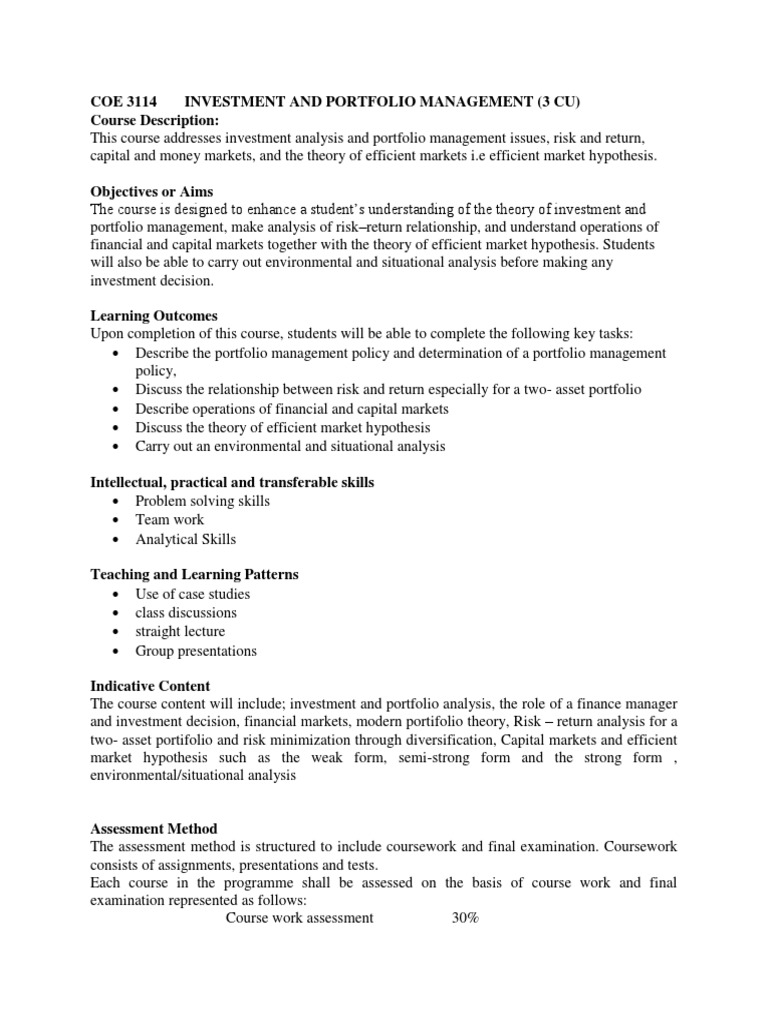 Investment and Portfolio Management | PDF | Portfolio (Finance ...