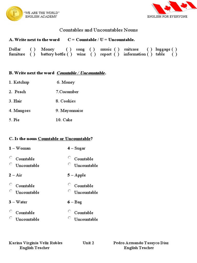 Countable vs. Uncountable Nouns Guide | PDF | Home & Garden