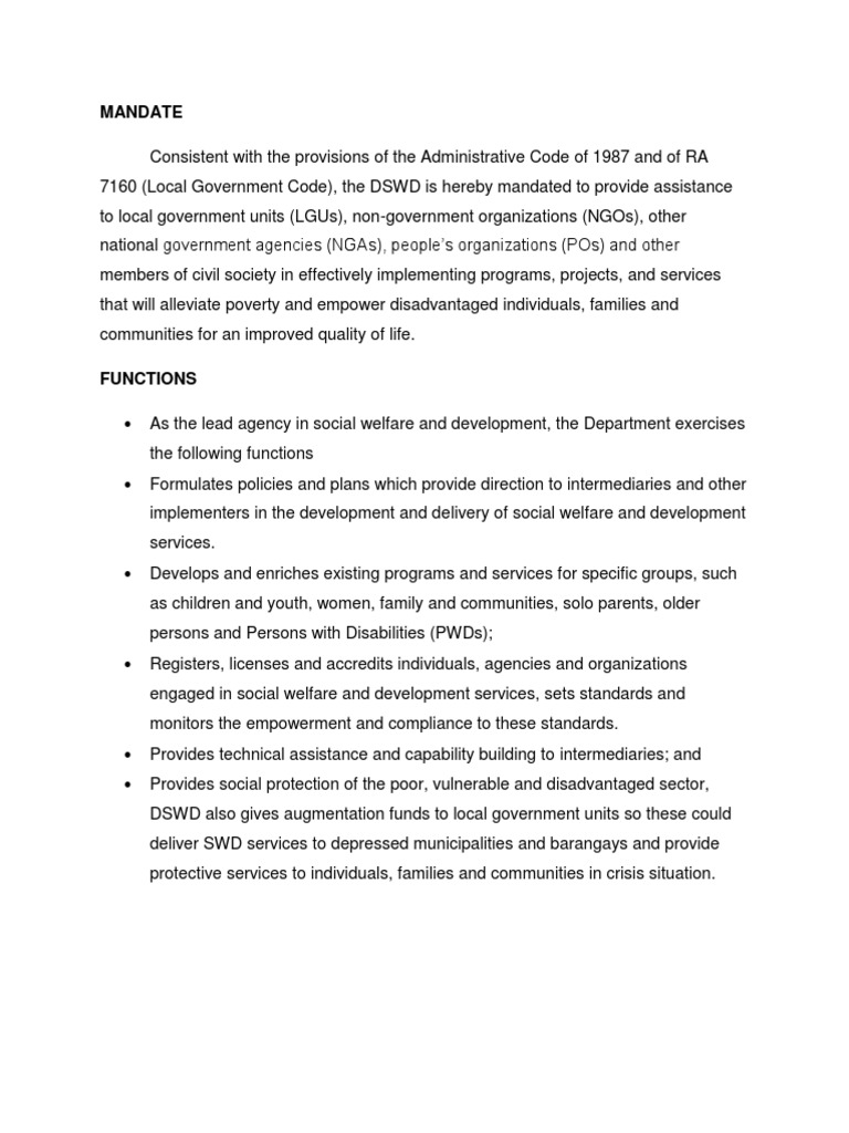 Information On Department of Social Welfare and Development | PDF ...
