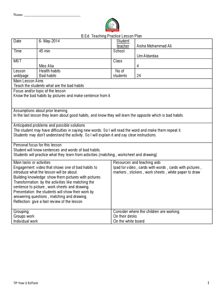 Lesson Plan 4 Bad Habits 1 | PDF | Lesson Plan | Educational Technology