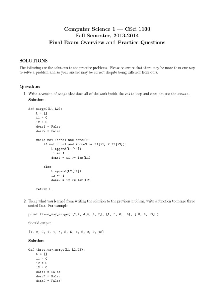Final Overview Sol | PDF | Sequence | Computer Programming