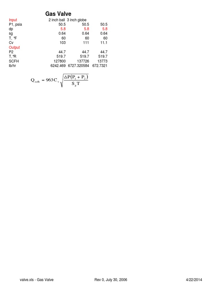 Gas Valve Flow Calculation Data | PDF