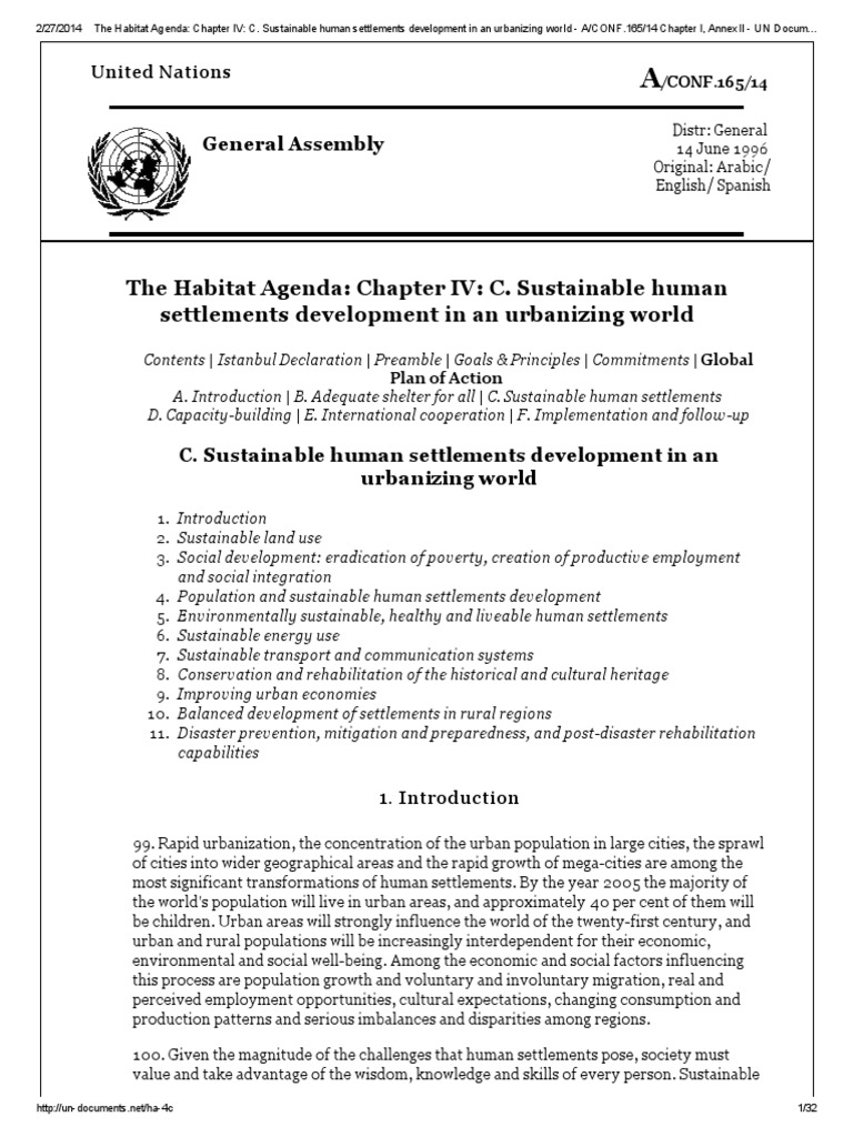 UN Sustainable Human Settlements Development in An Urbanizing World ...