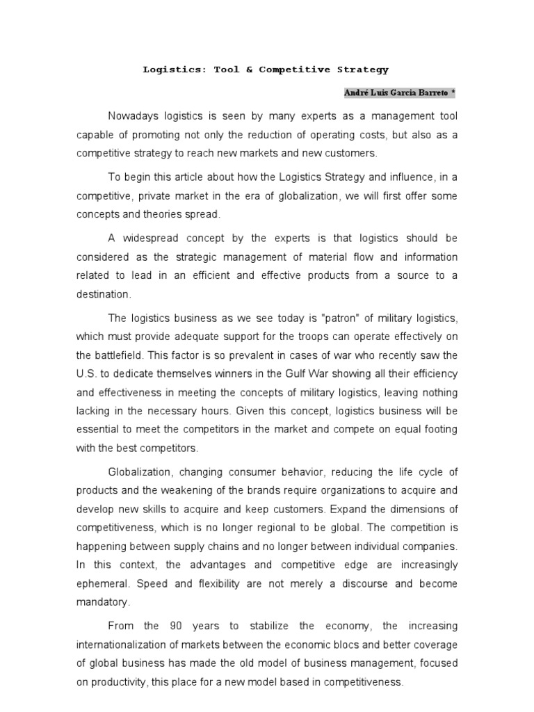 Logistics: Tool & Competitive Strategy | PDF | Strategic Management ...