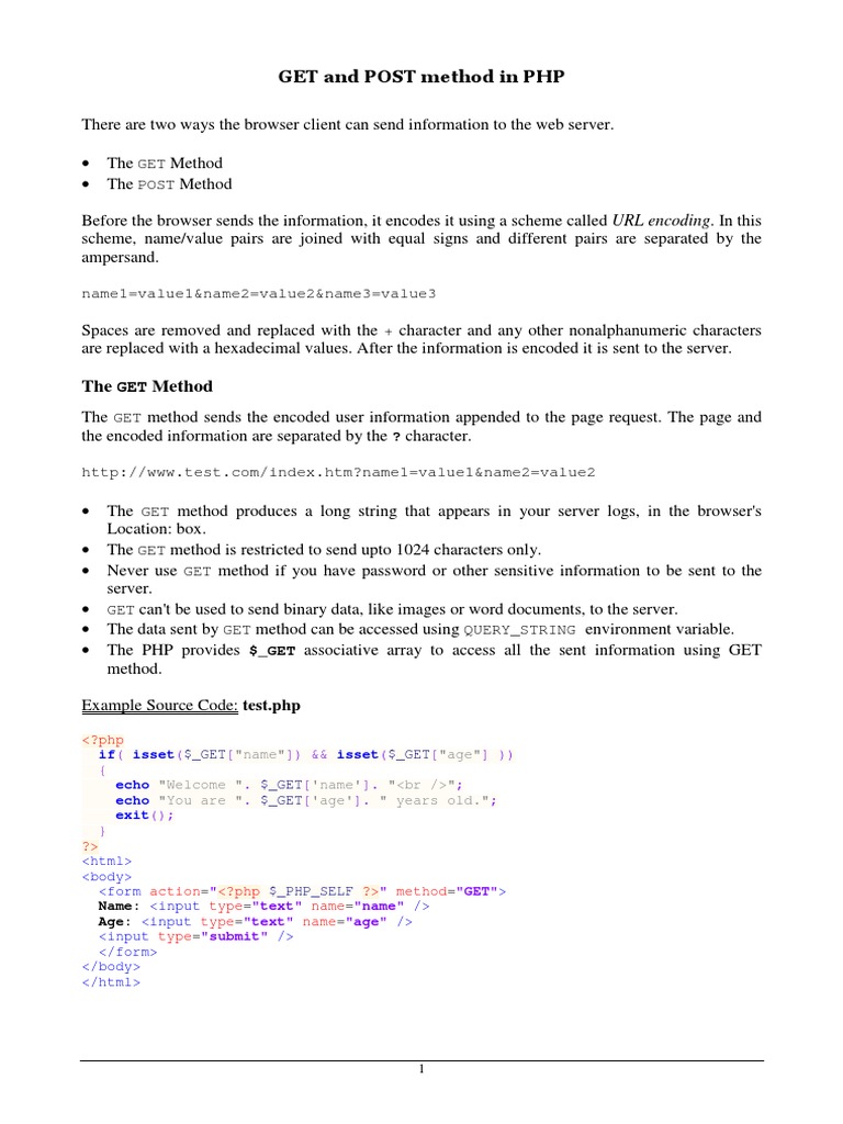 GET and POST Method in PHP | PDF | Php | Web Server