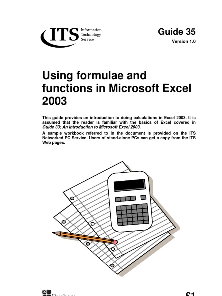 Using Formulae and Functions in Microsoft Excel 2003 | PDF | Microsoft ...