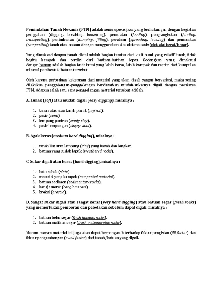 Pemindahan Tanah Mekanis | PDF