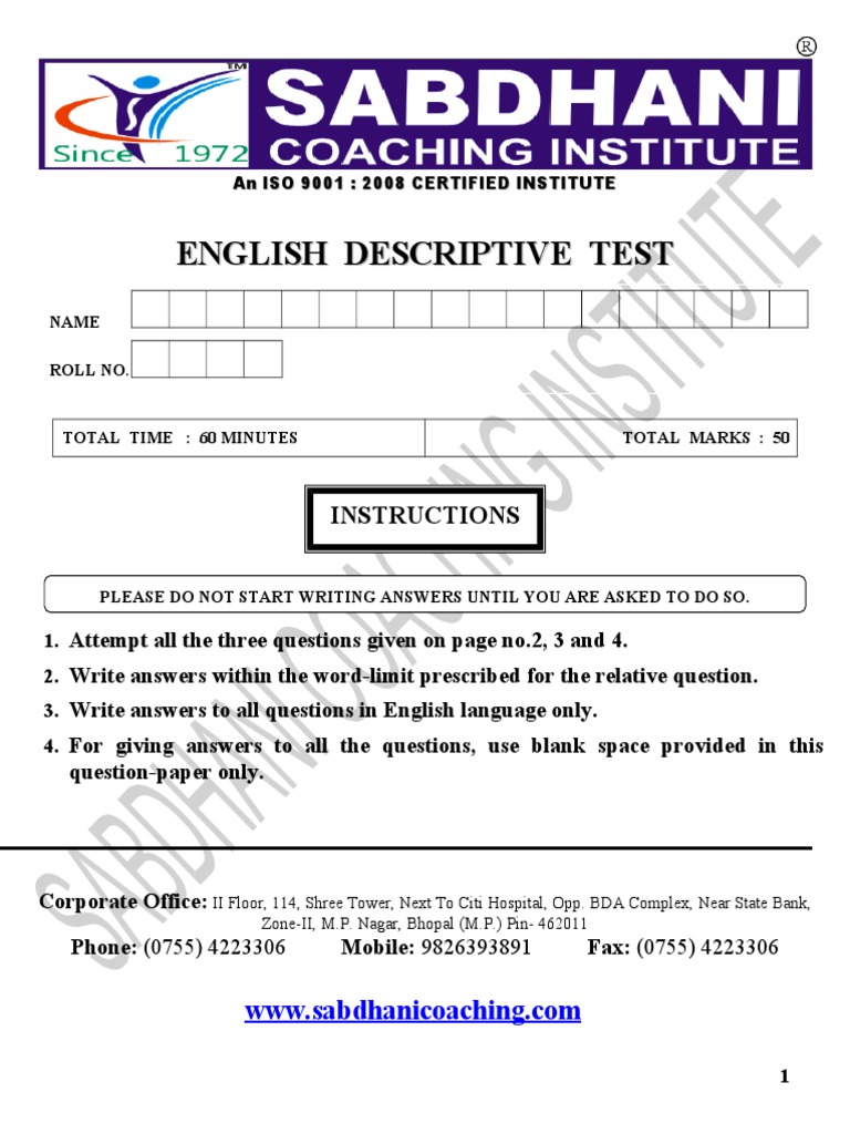 English Descriptive Test | PDF | Government Information | Government