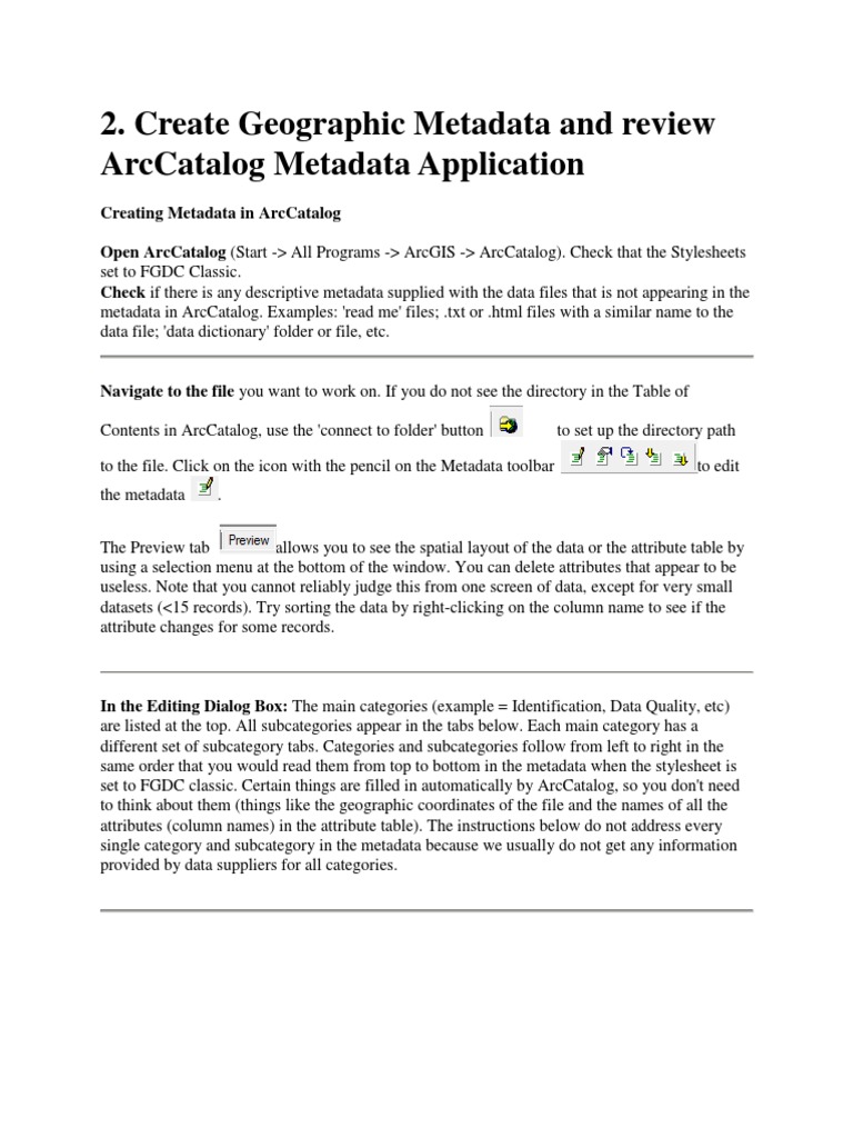 Create Geographic Metadata and Review Arccatalog Metadata Application ...