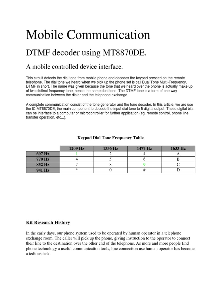 DTMF Decoder Working | PDF | Telephone | Telephone Exchange