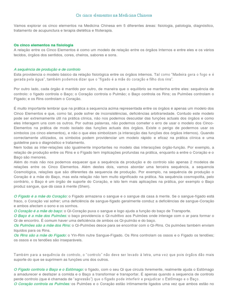 Cinco Elementos na Medicina Chinesa | PDF | Sangue | Baço