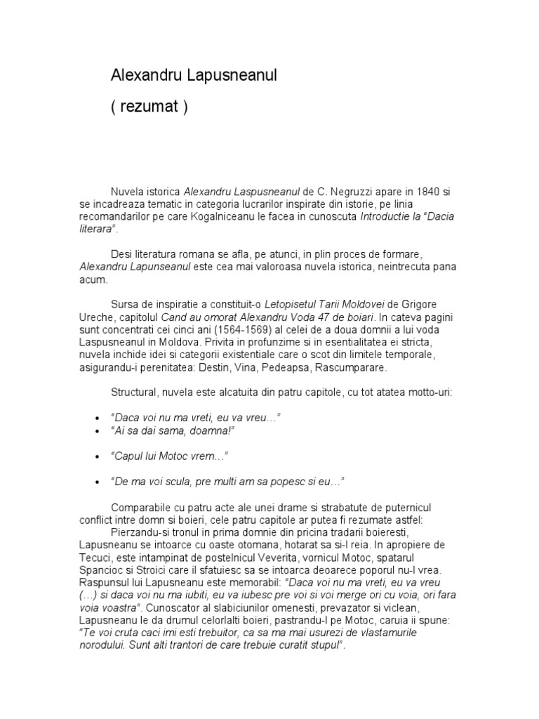 Alexandru Lapusneanu - Rezumat | PDF