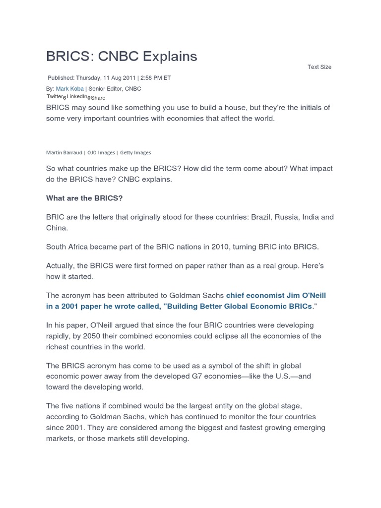 BRICS: CNBC Explains: What Are The BRICS? | PDF | Bric | Economics